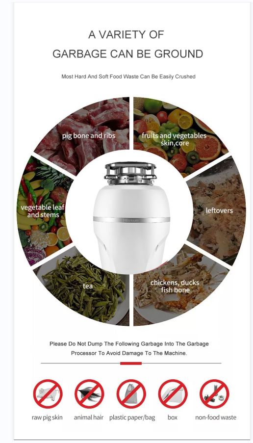 220V 4.5kg Garbage Disposal Unit With SUS Sink Flange Overload Protection